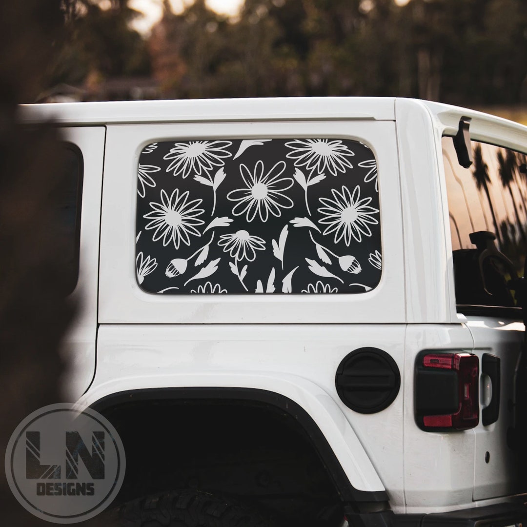 Daisies & Leaves Side Rear Window Decal | Fits Jeep Wrangler JK JL 2007 ...