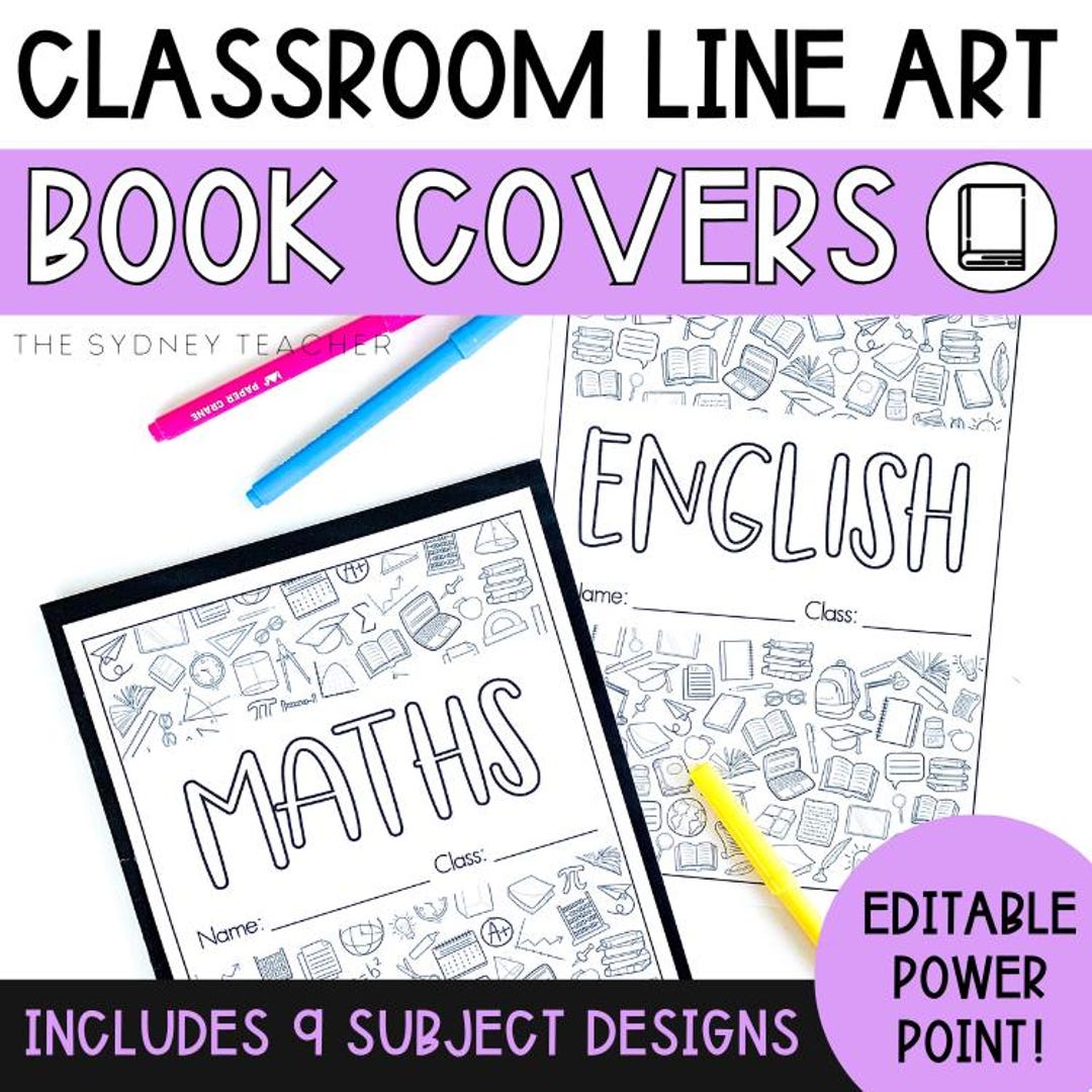 Classroom Line Art Editable Book Covers - Printable Colouring in ...