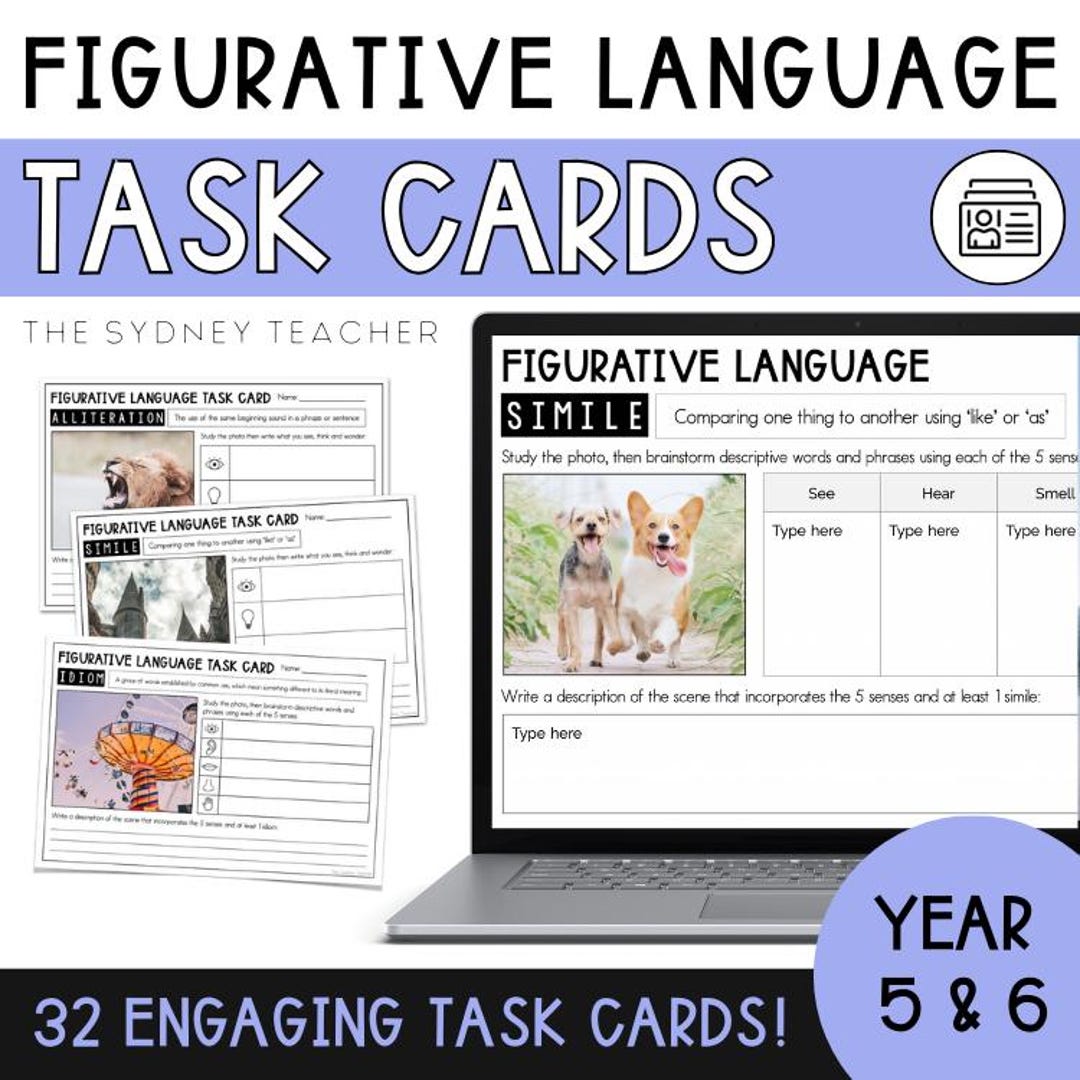 Figurative Language Printable Activity / Task Cards: Metaphors, Similes ...