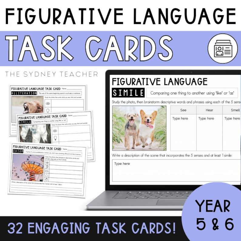 Figurative Language Printable Activity / Task Cards: Metaphors, Similes ...