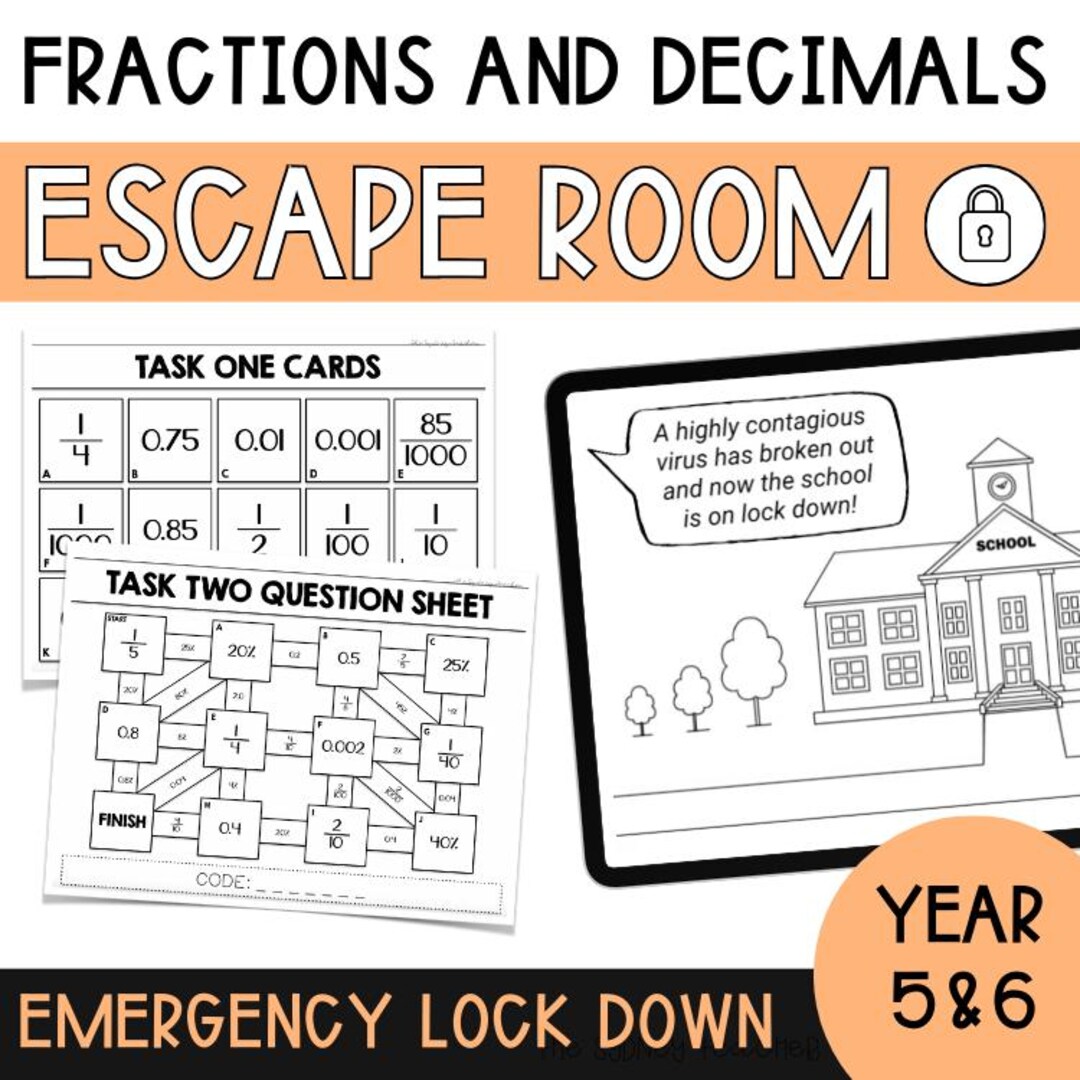 Fractions Decimals Percents Escape Room, Printable Math Puzzles ...