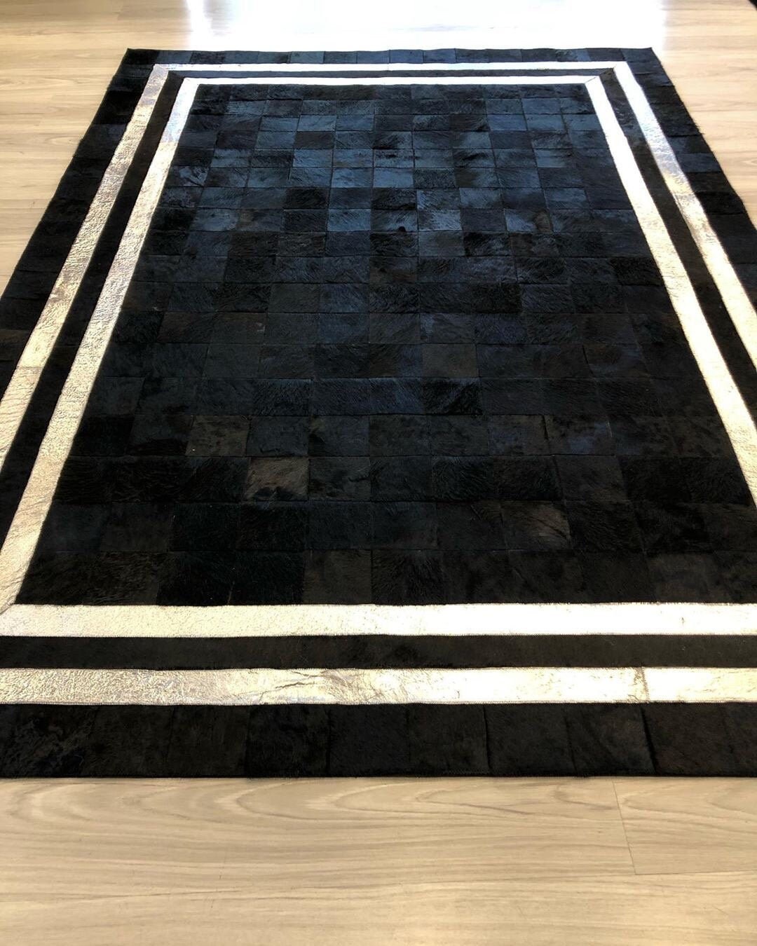 Black Cowhide Area Rug, Handmade Cowhide Patchwork Rug, Custom Cowhide ...