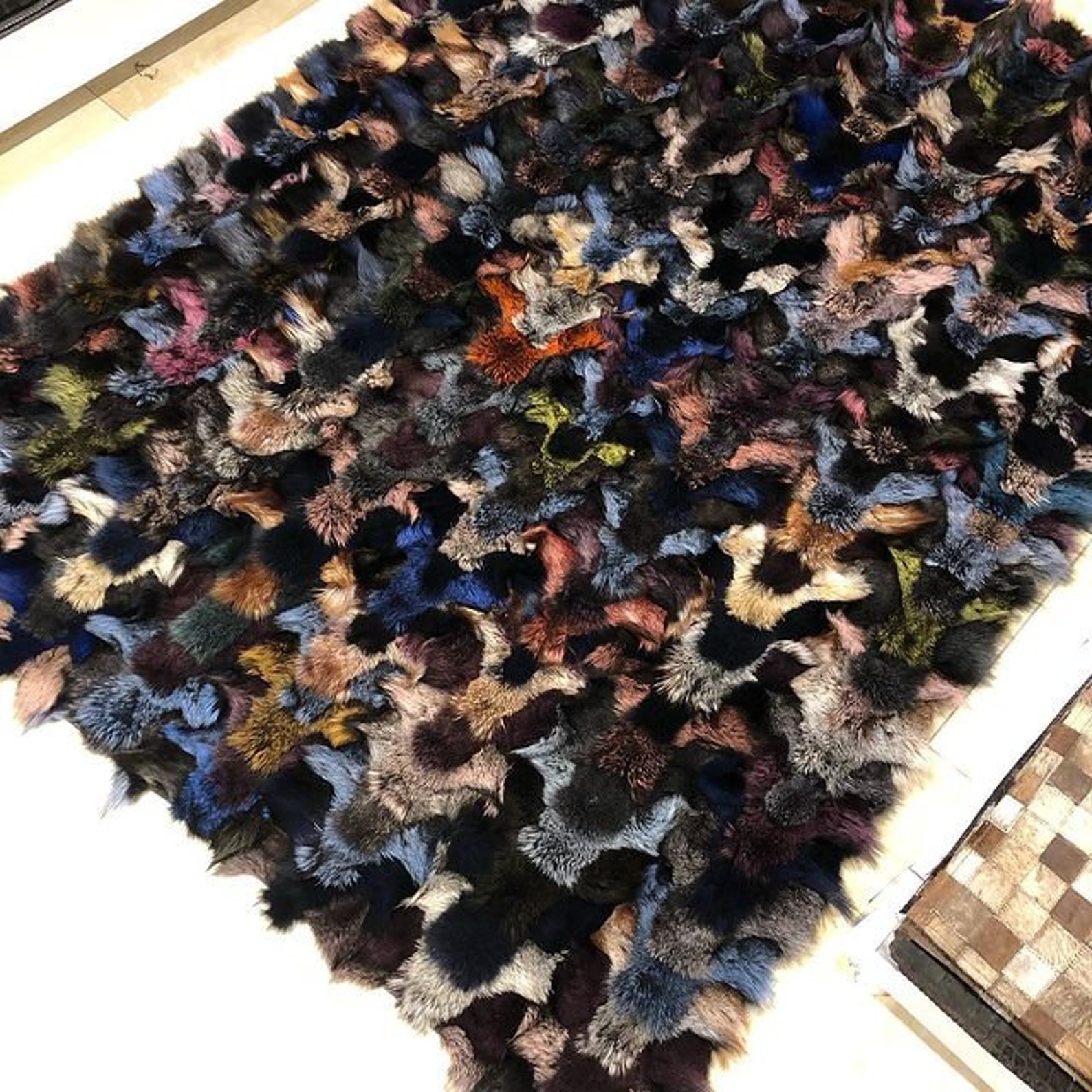 Multicolor Fox Fur Area Rug Fo Fome Decor Natural Patchwork | Etsy