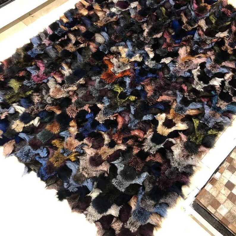 Multicolor Fox Fur Area Rug Fo Fome Decor Natural Patchwork - Etsy