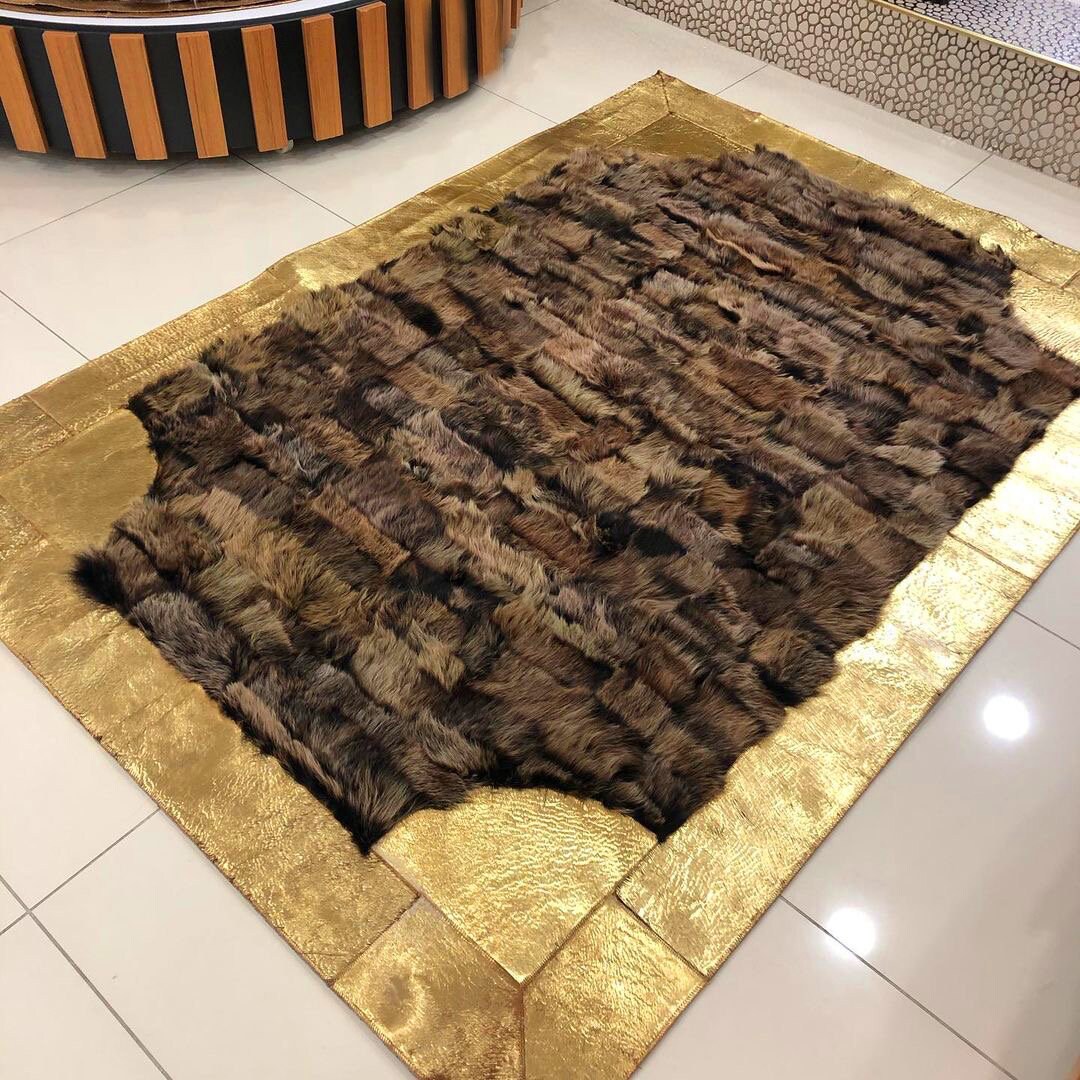 Natural Sheepskin Rug, Brown and Gold Pattern Patchwork Sheepskin Rug ...