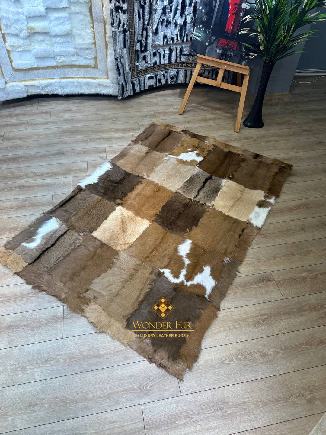 Genuine Goatskin Rug, Luxury Rug, Patchwork Goatskin Area Rug, Natural ...