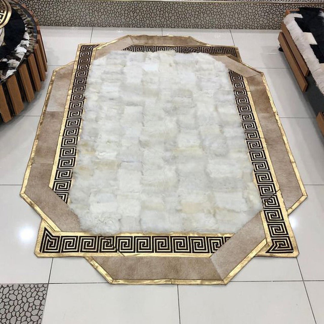 White Sheepskin Rug for Bedroom, Patchwork Rug for Bedroom, Large Fur ...