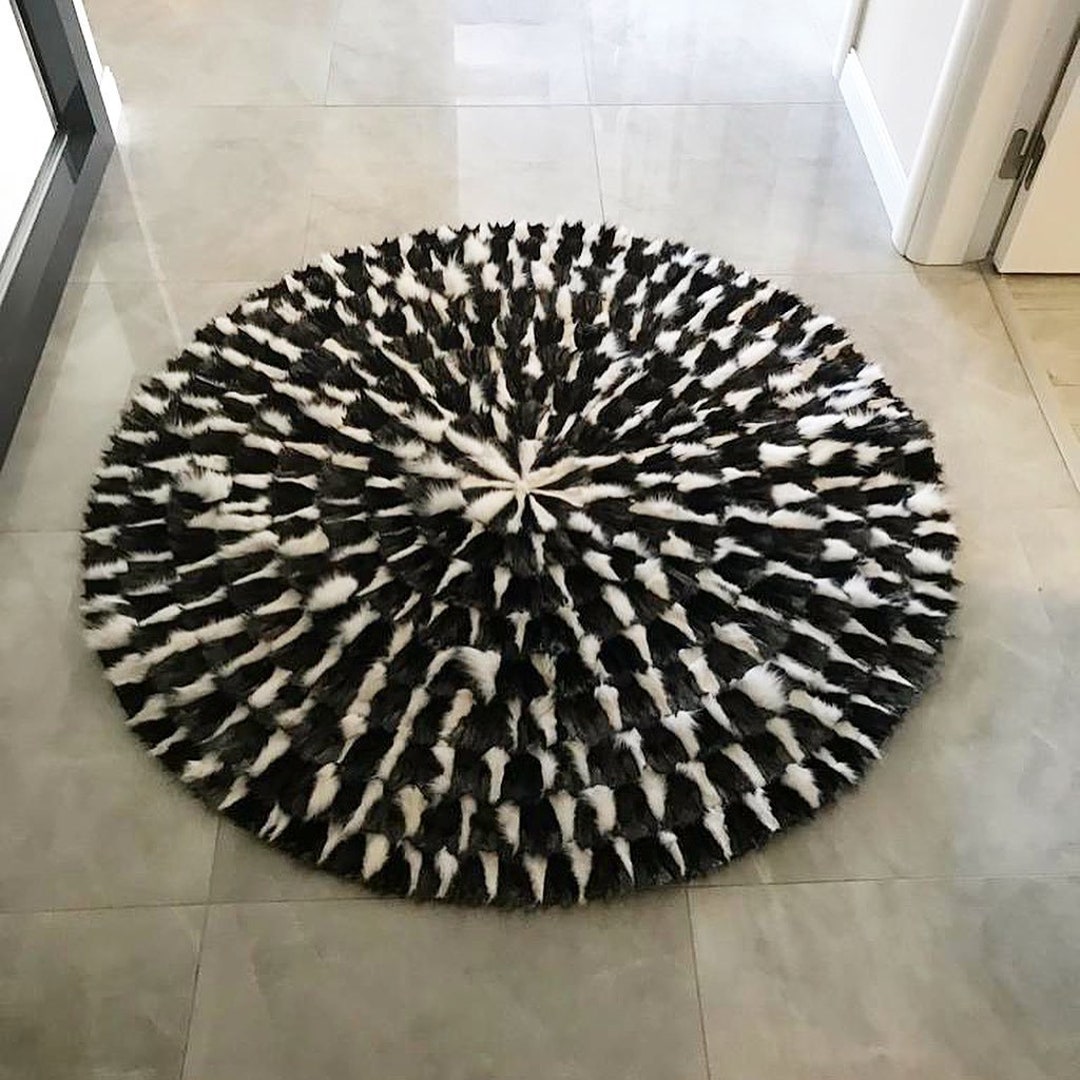 Round Real Fox Fur Area Rug Circle Natural Round Rug Natural - Etsy