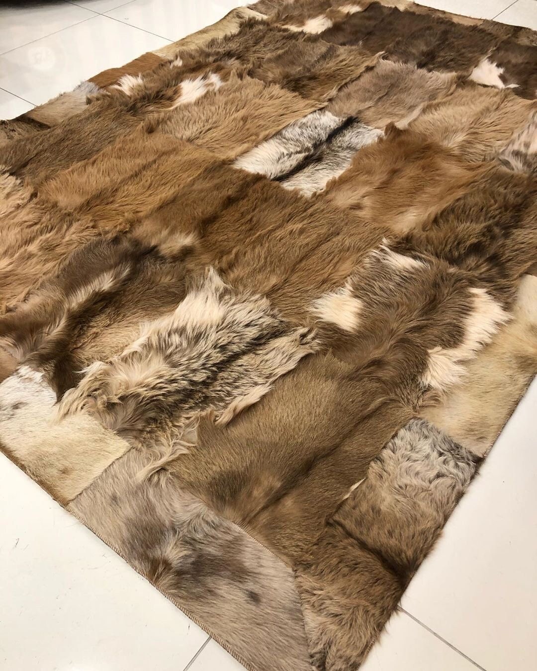 100% Genuine Goatskin Rug, Handmade Rug, Patchwork Goatskin Area Rug ...