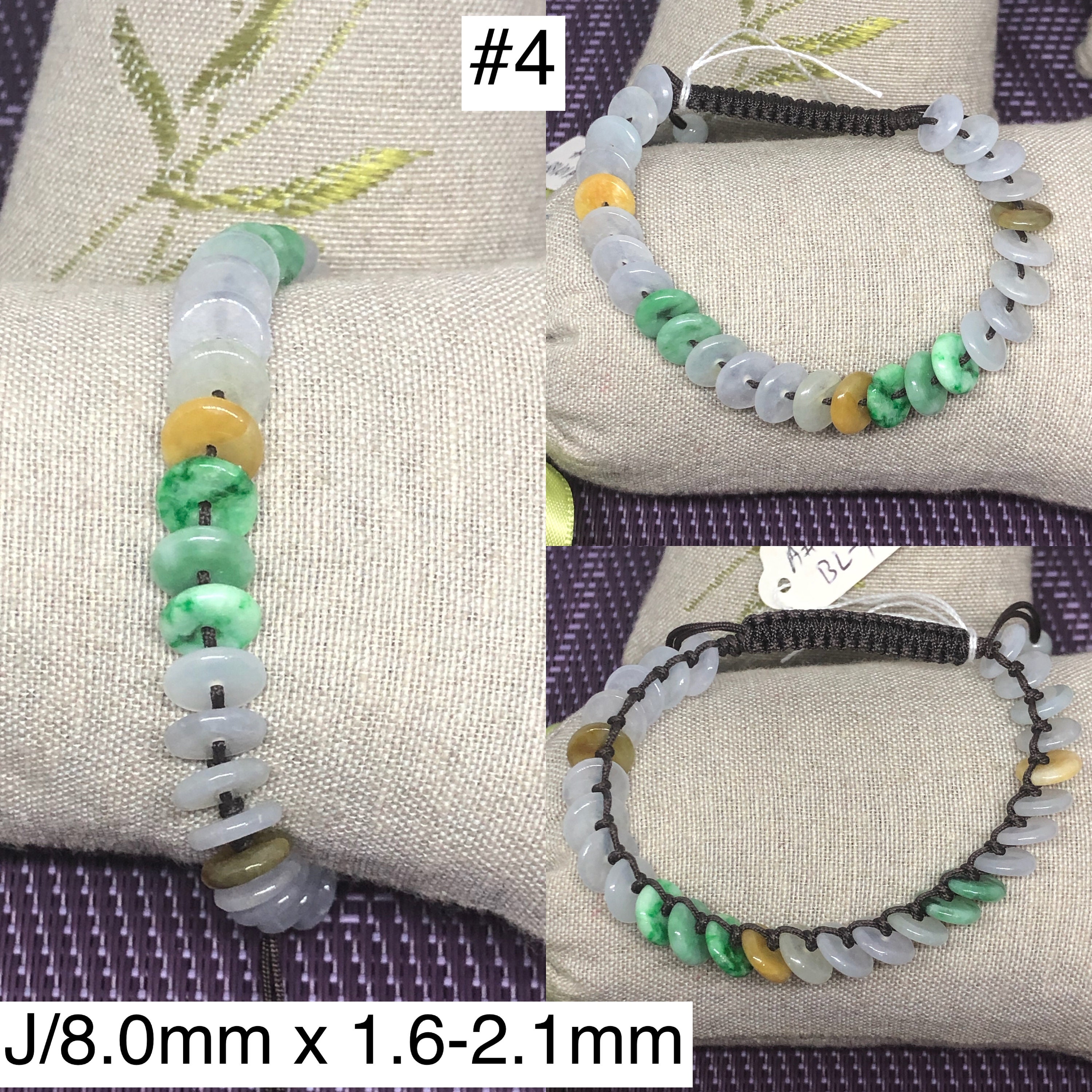 Natural Grade A Icy Multicolor Donuts Jade Beads on Braided Brown ...