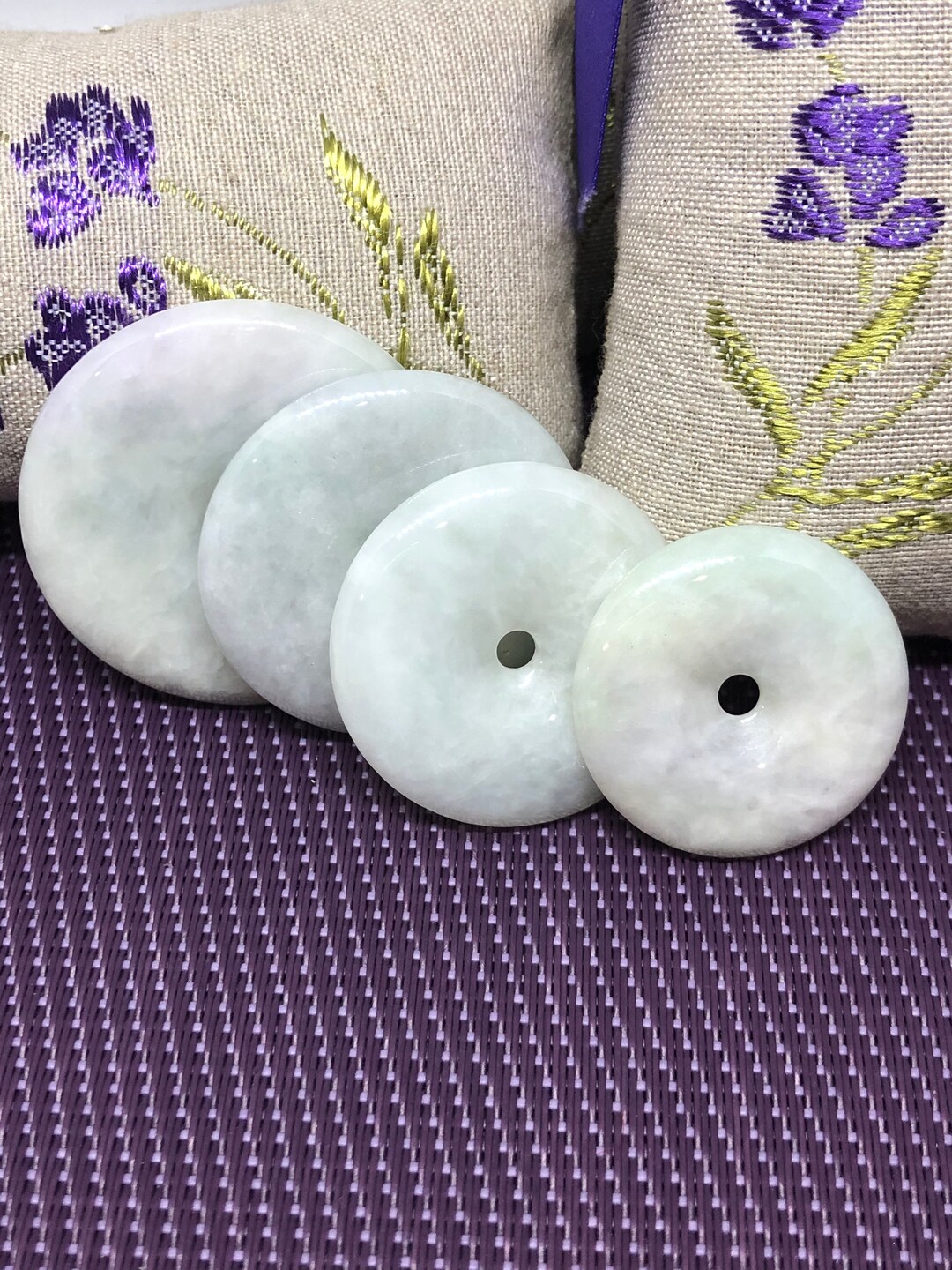 Natural Grade A Cloudy White Donuts Jade Pendants With Adjustable ...