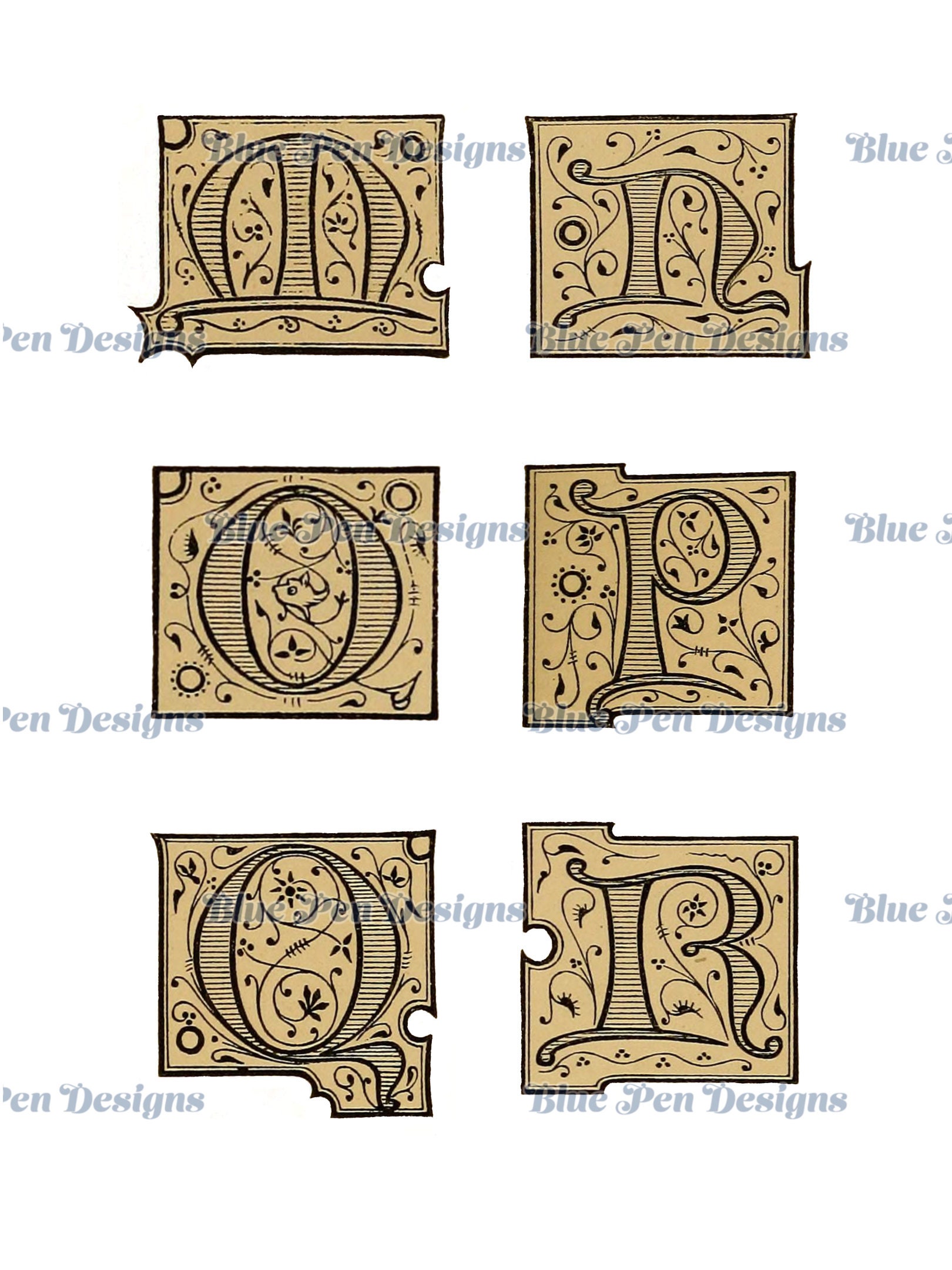 Alphabet Set, 19th Century Block Print Gothic, Letter Clipart, Instant ...