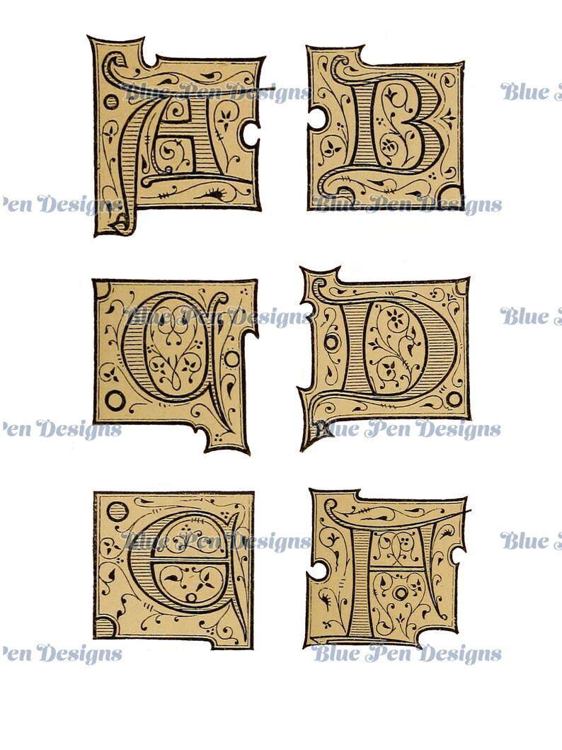 Alphabet Set, 19th Century Block Print Gothic, Letter Clipart, Instant ...