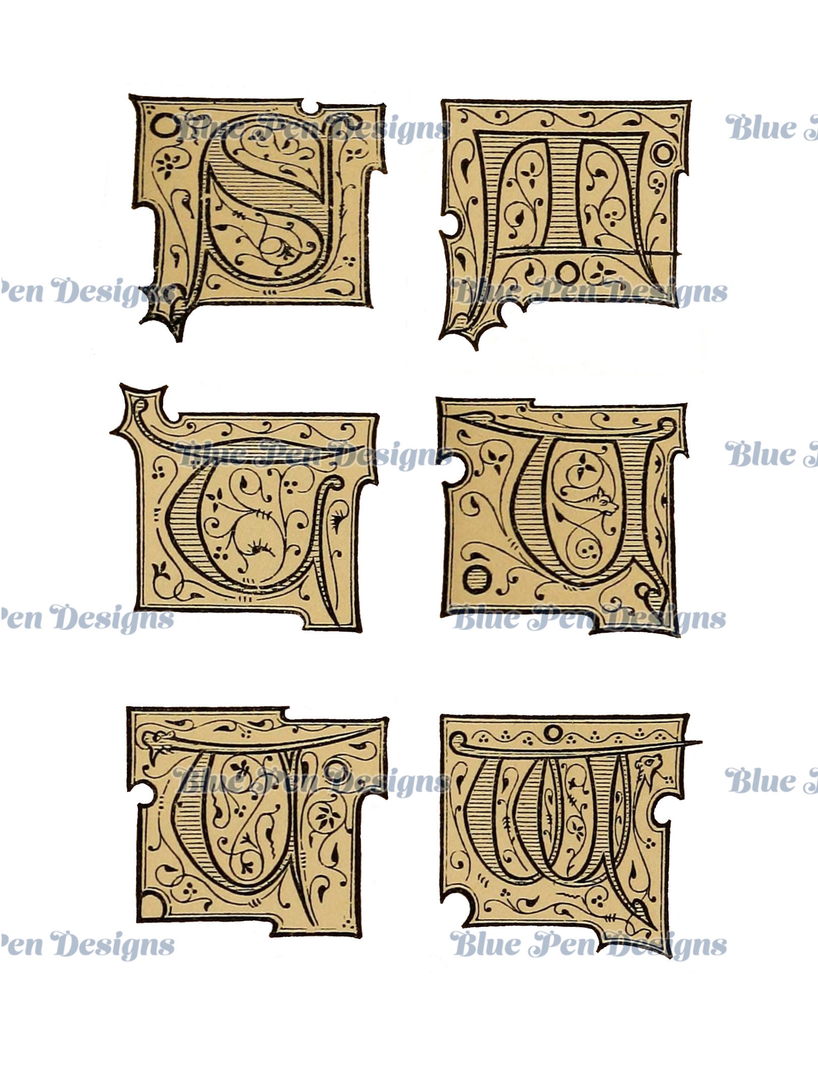 Alphabet Set, 19th Century Block Print Gothic, Letter Clipart, Instant ...