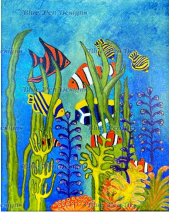 Sea Life and Clown Fish Print by Tesse | Etsy