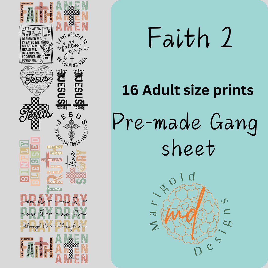 Faith 2 Premade Gang Sheet, Christian Faith Gang Sheet,faith Transfers ...