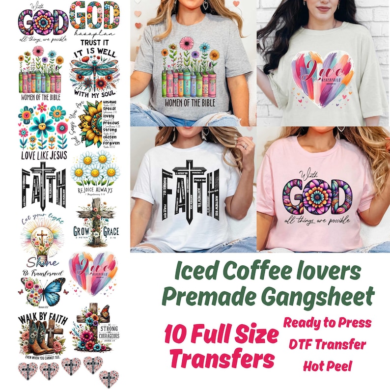 Christian Faith Premade DTF Gang Sheet, Faith Premade DTF Gang Sheet ...
