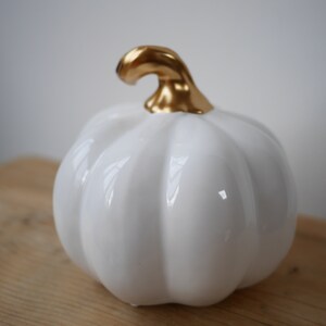 White Ceramic Pumpkin Ornament With Gold Stalk - Autumn Decor - Etsy