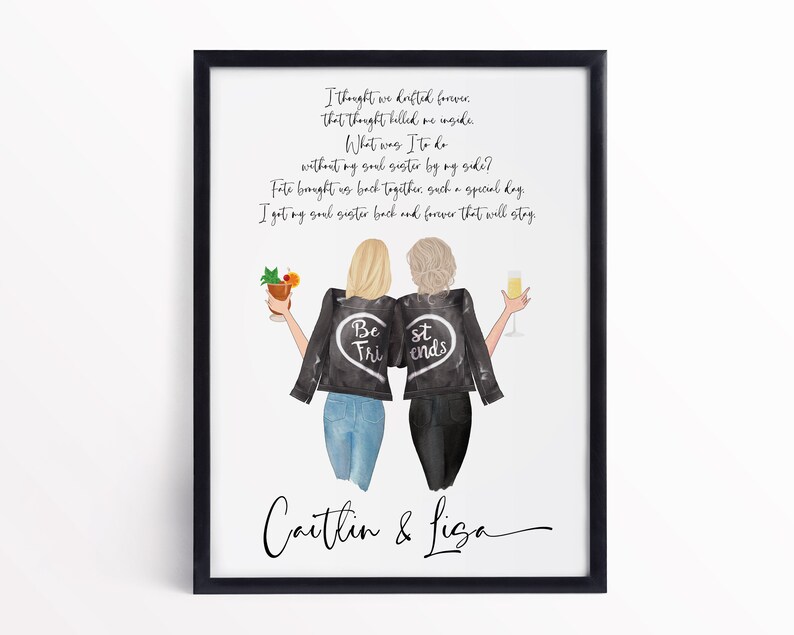 Best Friend Print frame Black & White Bestie Gift A4 Size - Etsy UK