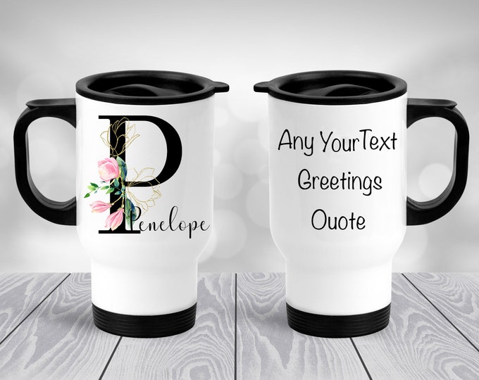 Personalised Travel Mug ,any Name, Floral Alphabet Travel Mug , Double ...