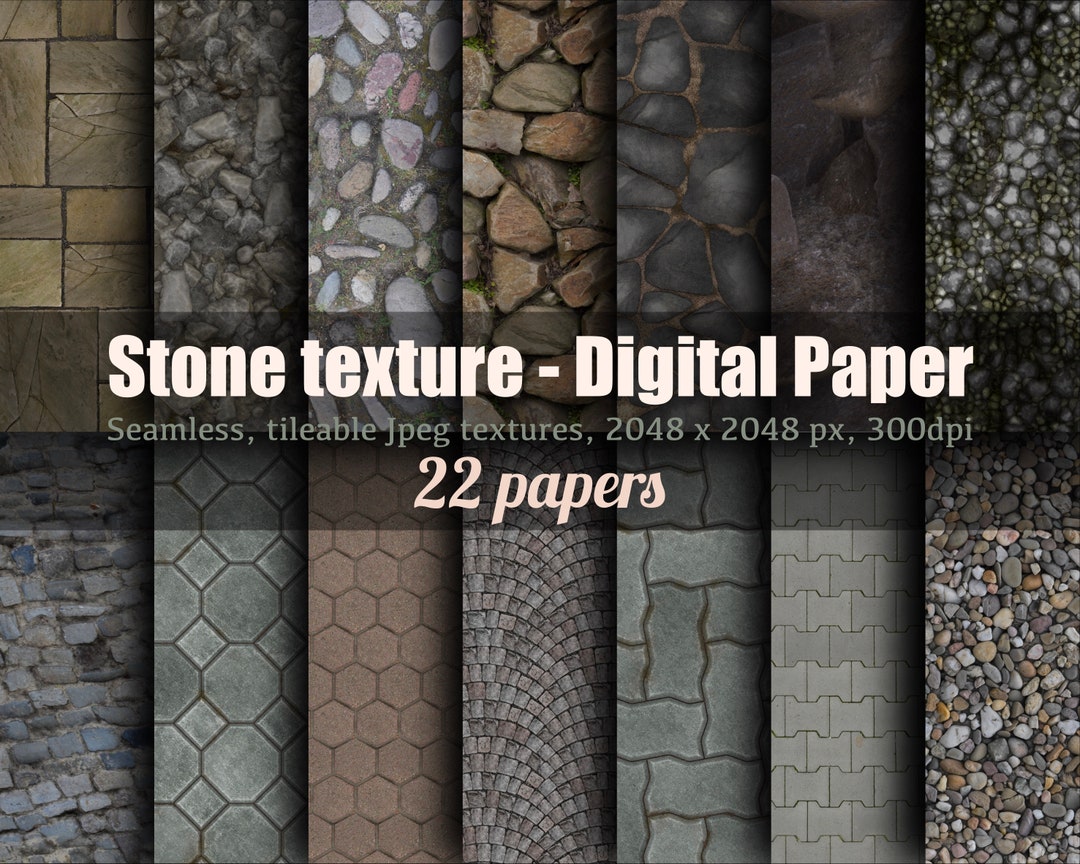 Stone Texture Digital Scrapbook Paper Pack, Seamless Rock and Gravel ...