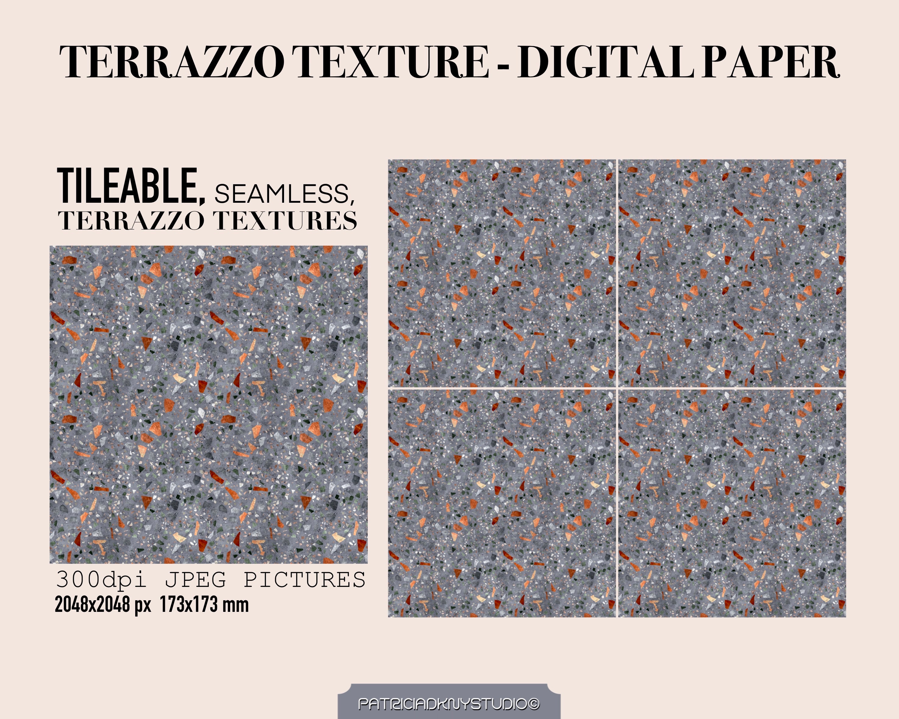 Terrazzo Texture Digital Scrapbook Paper Pack, Seamless Terrazzo ...