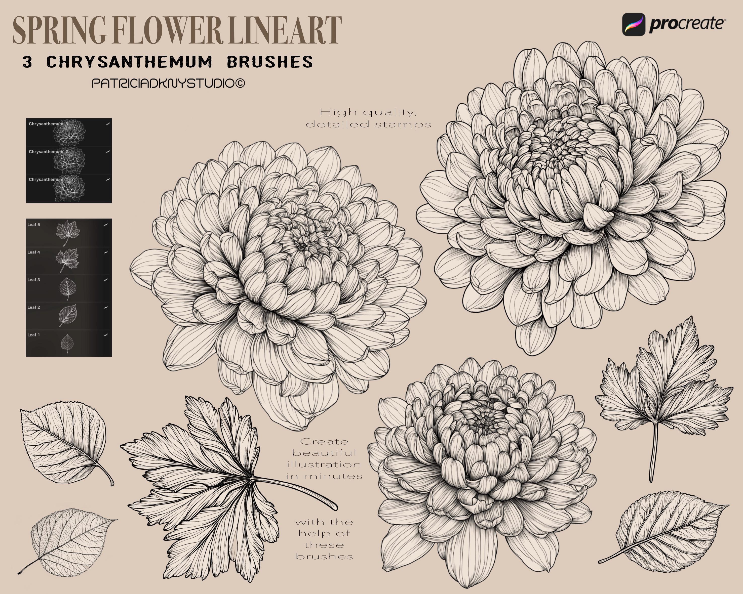 Procreate Flower Brushes, Floral Stamps, Botanical Line Art Tattoo ...