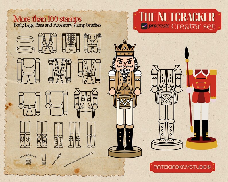 Nutcracker Stamp Brushes for Procreate, Christmas Toy Soldier Character ...