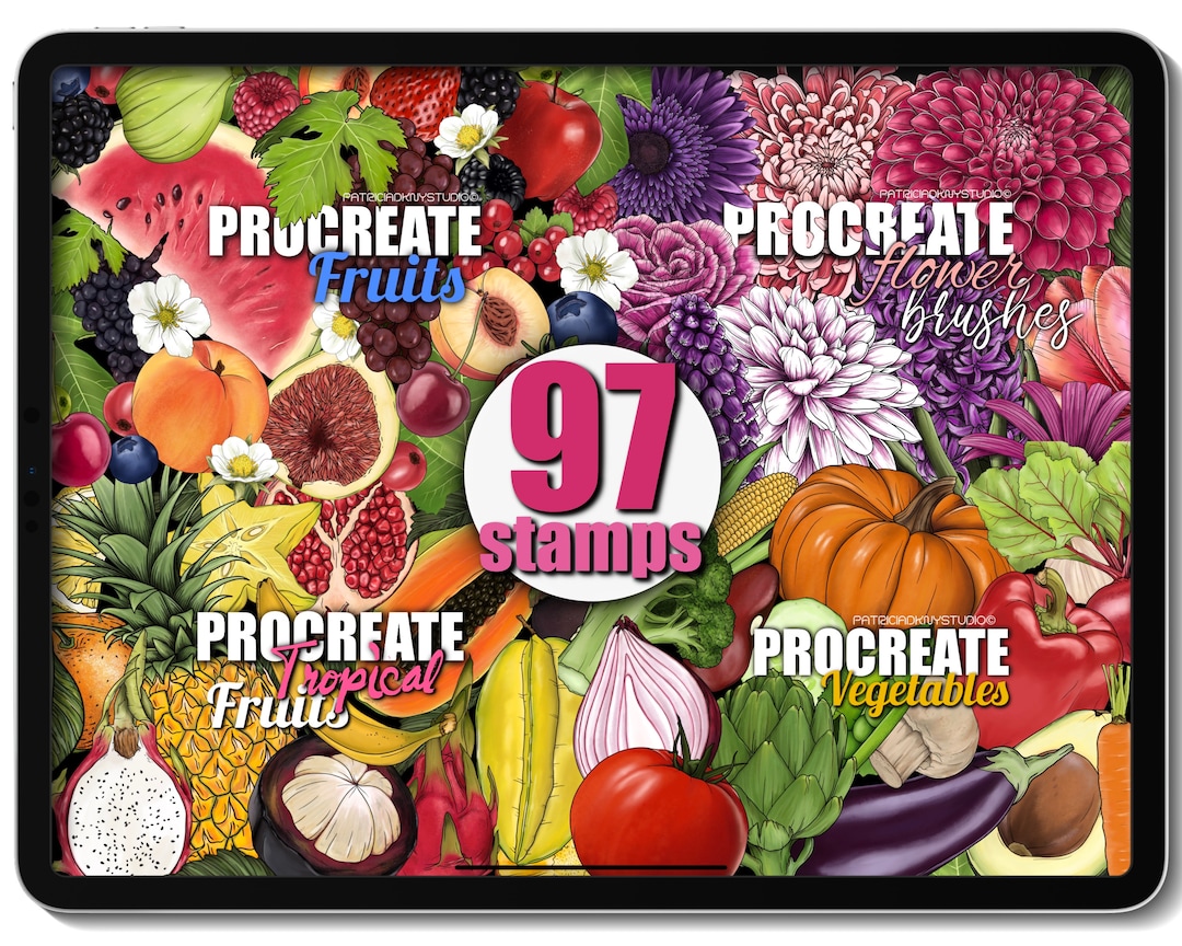 Procreate Stamp Brushes - Flower, Fruit, Vegetables Brushes, High ...