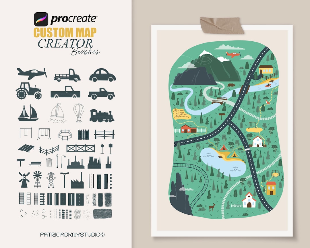 Map Creator Brushes for Procreate, Fantasy Map Maker Kit and Custom ...