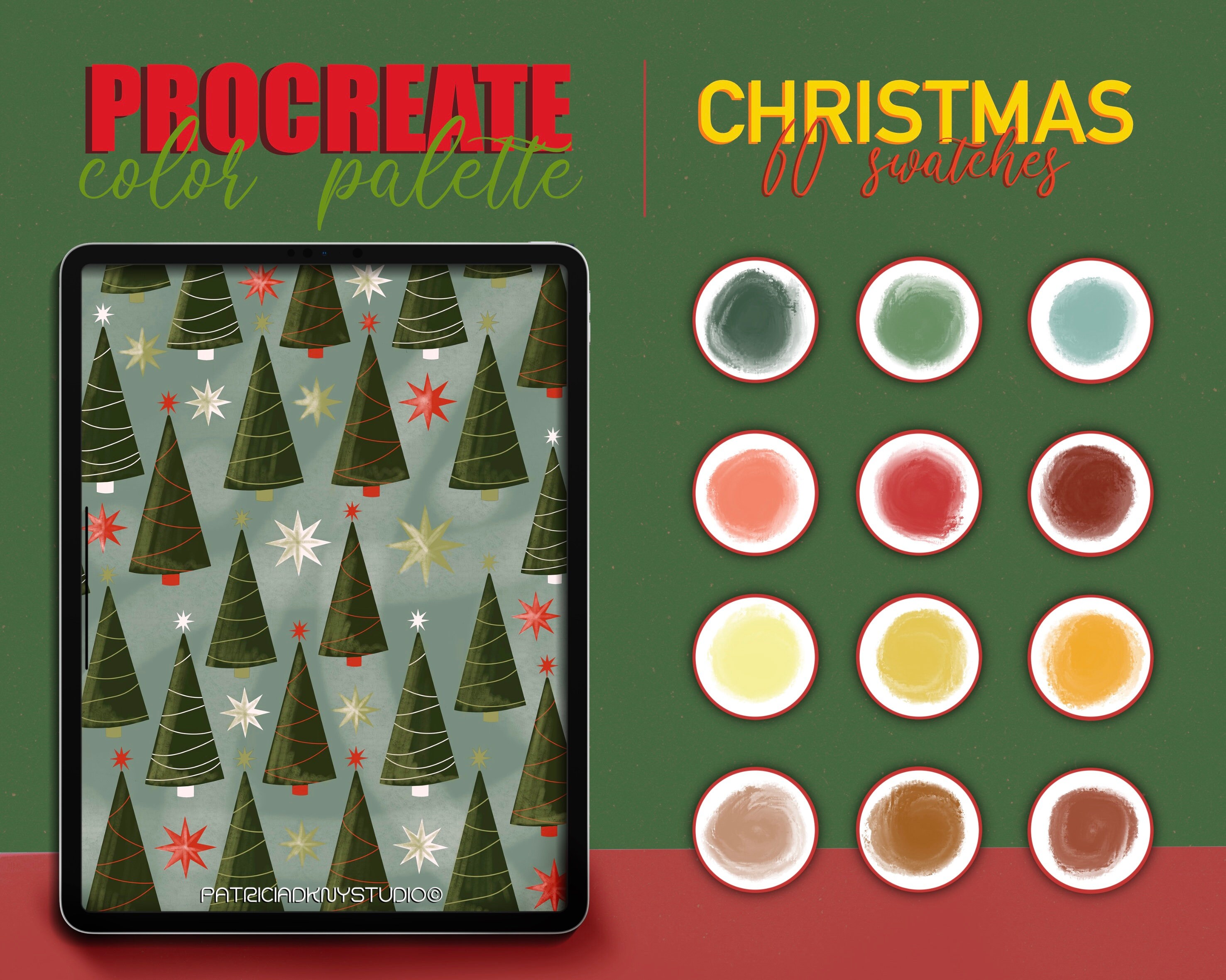 Procreate Color Palette - Christmas Color Swatches, Xmas Color Palette ...