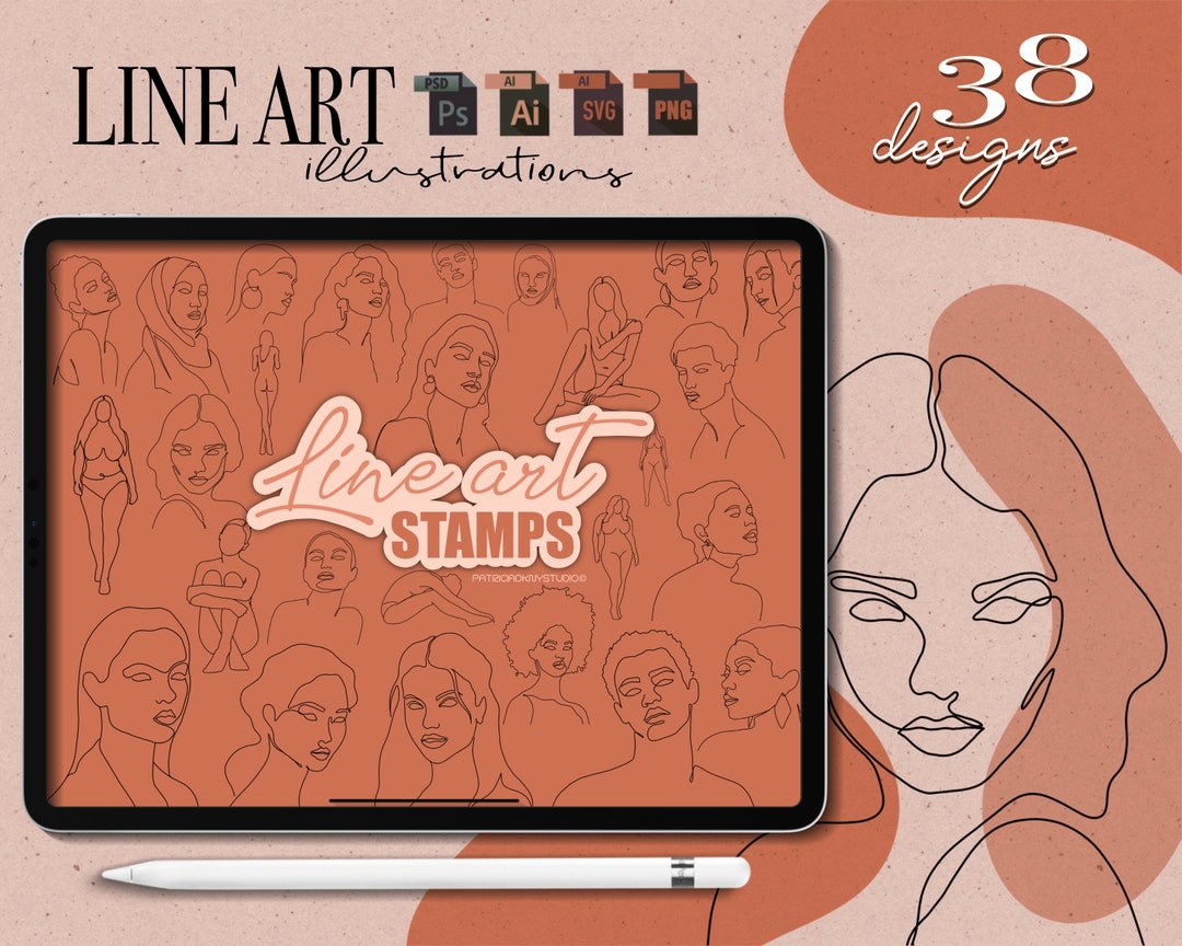 Line Art Vector Illustrations, Line Art Stamps, Line Art Posters, Boho ...