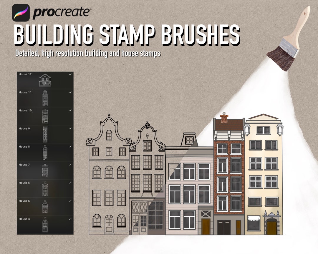 Procreate Brushes, Building Stamps, House Lineart Brushes, European ...