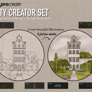 Procreate Brushes, City Creator, Building Stamps, House Lineart Brushes ...