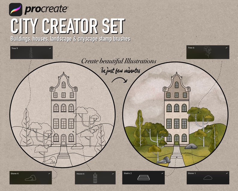 Procreate Brushes City Creator Building Stamps House - Etsy