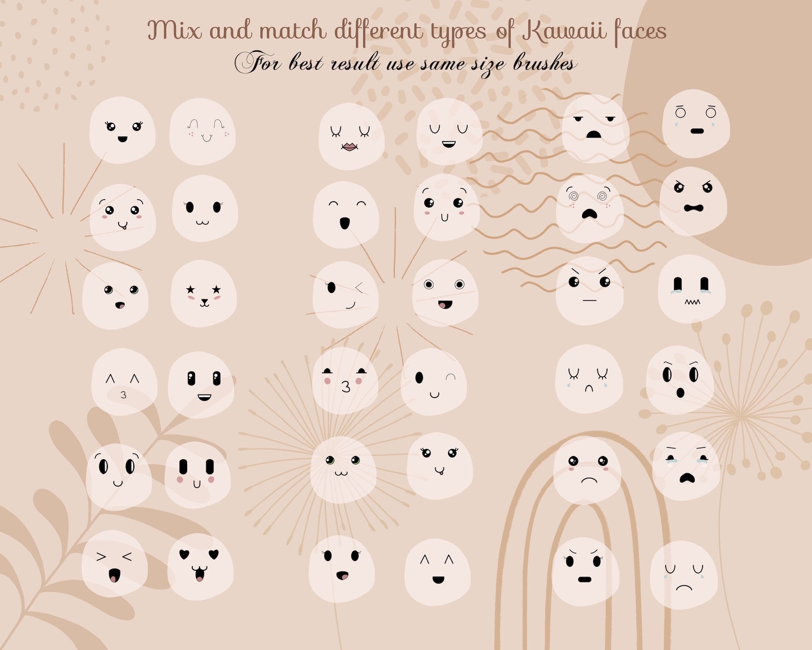 Kawaii Procreate Brushes - Kawaii Face Stamps || Mix and Match - Cute ...