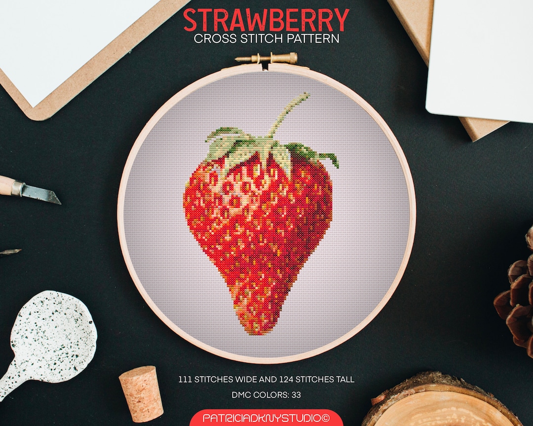 Strawberry Cross Stitch Patterns PDF, Fruit Embroidery, Summer Fruit ...