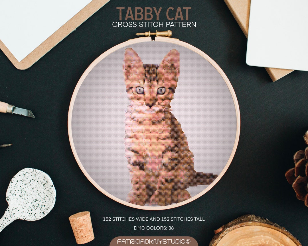 Grey Tabby Cat Cross Stitch Patterns PDF, Cat Embroidery, Animal Cross ...