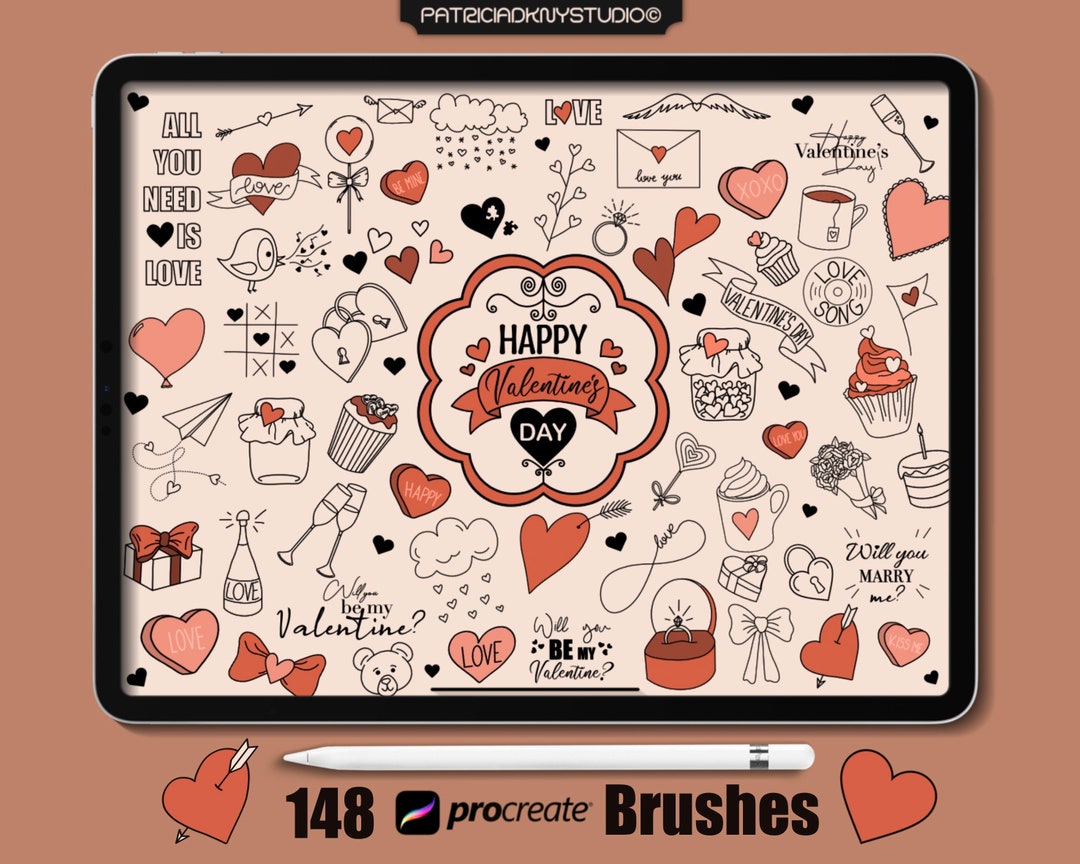 148 Valentine’s Day Procreate Stamp Brushes, Valentine’s Day Heart ...