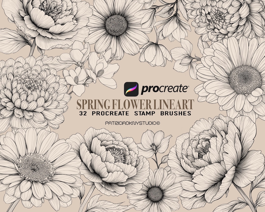 Procreate Flower Brushes, Floral Stamps, Botanical Line Art Tattoo ...