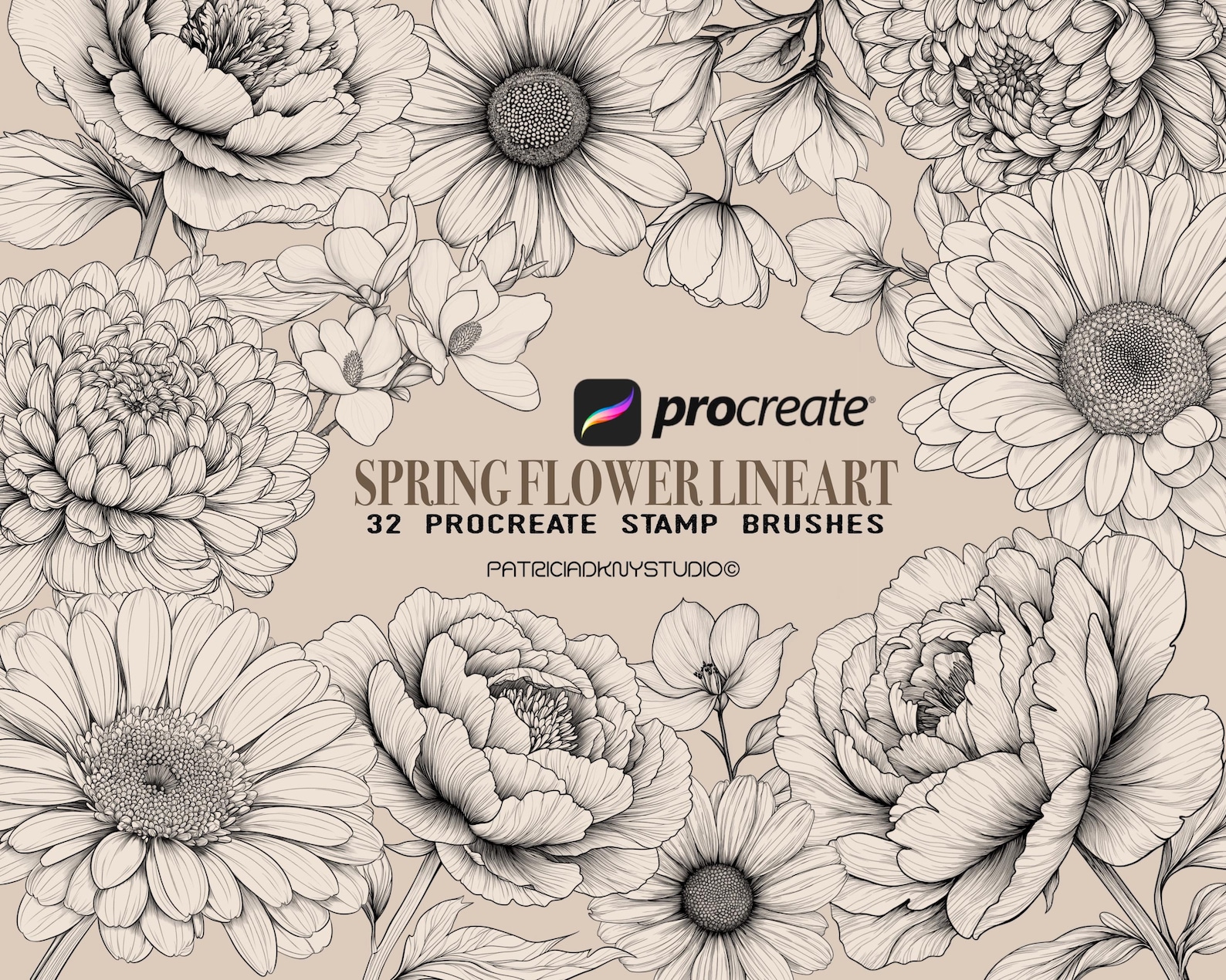 Procreate Flower Brushes, Floral Stamps, Botanical Line Art Tattoo ...