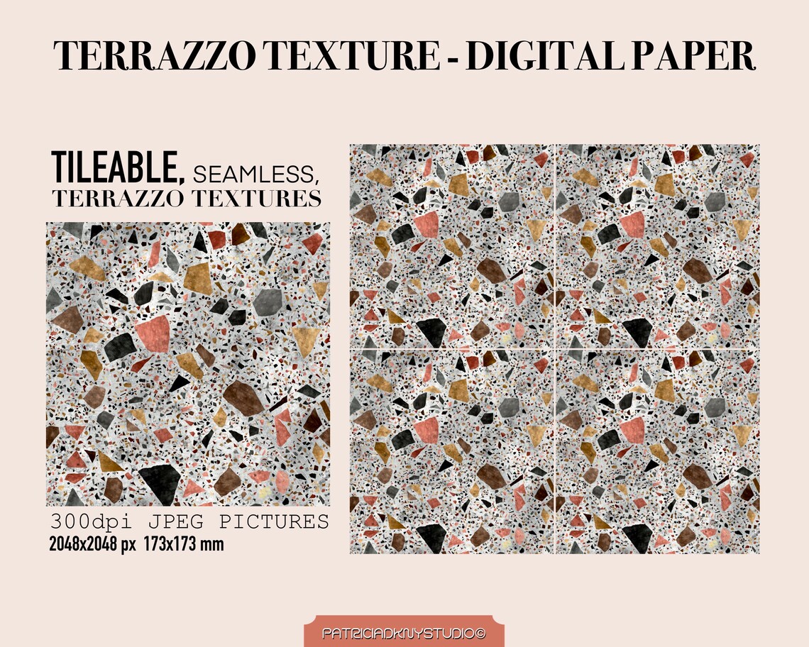 Terrazzo Texture Digital Scrapbook Paper Pack, Seamless Terrazzo ...