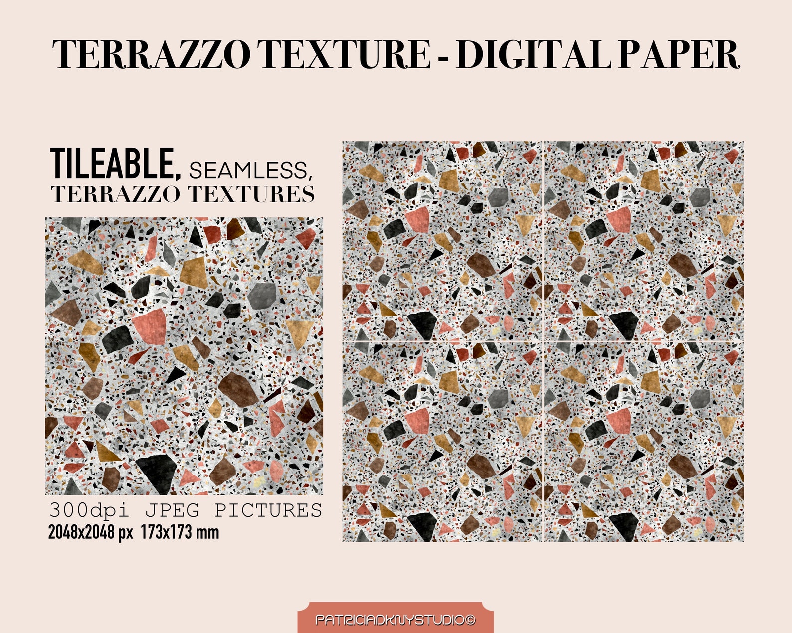 Terrazzo Texture Digital Scrapbook Paper Pack, Seamless Terrazzo ...