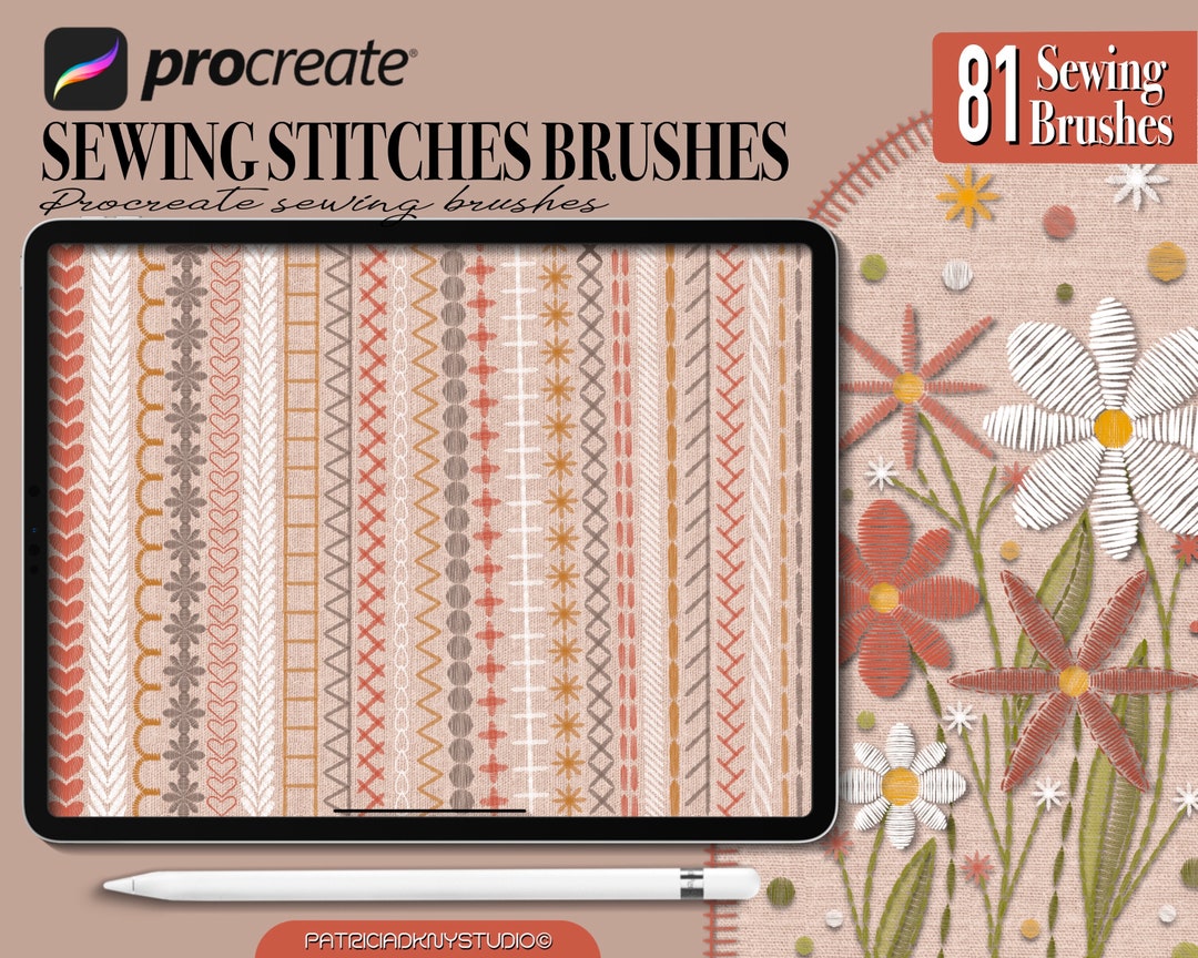 Sewing Stitch Brushes for Procreate, Fabric Texture Brushes, Embroidery ...