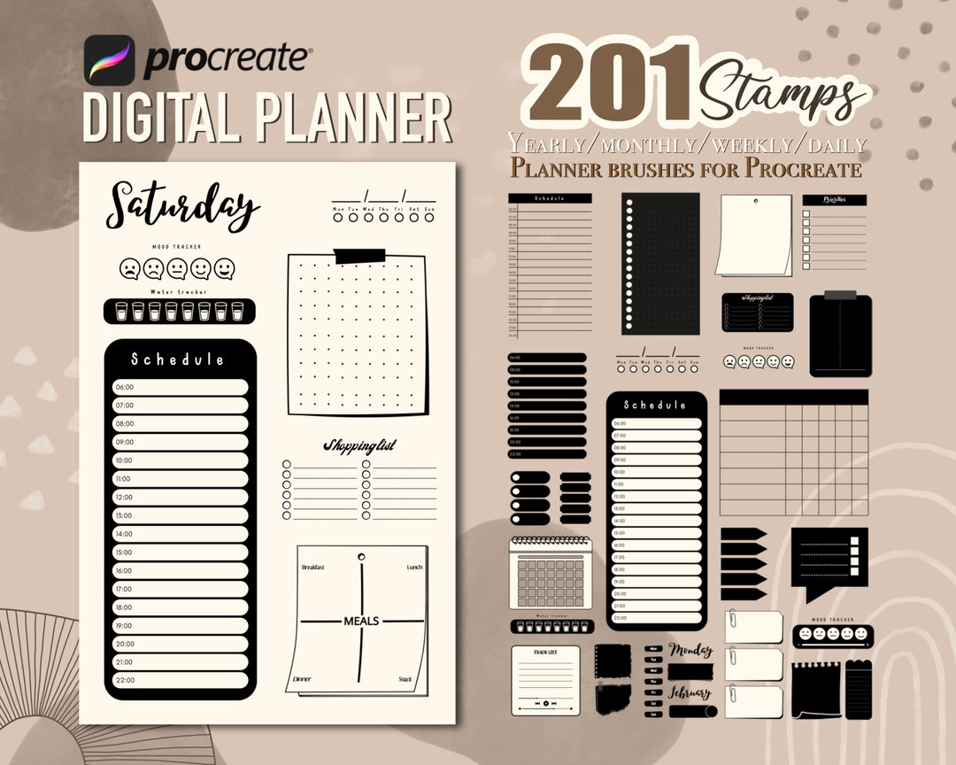 Digital Planner Brushes for Procreate, Daily, Weekly, Monthly, Yearly ...