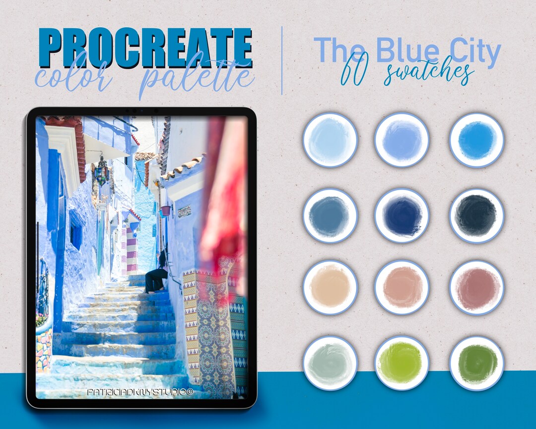 Procreate Color Palette - Blue City Color Swatches, Morocco Pastel Blue ...