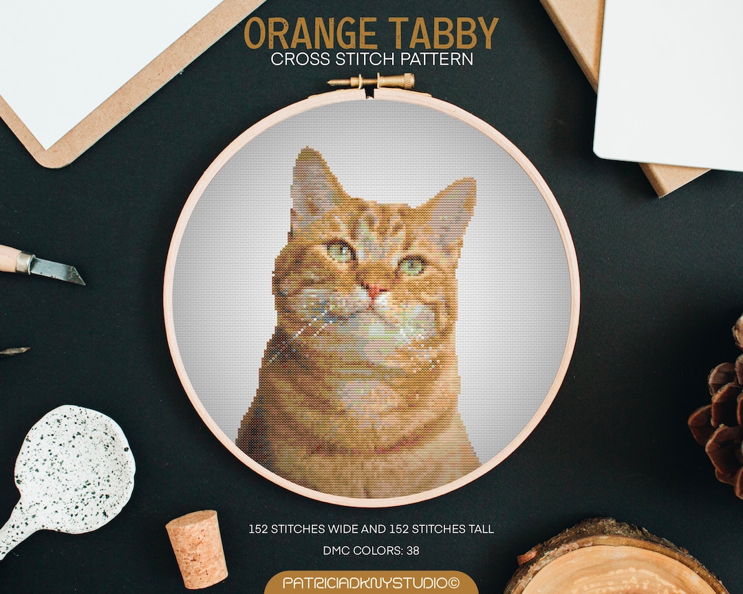 Orange Tabby Cat Cross Stitch Patterns PDF, Cat Embroidery, Animal ...