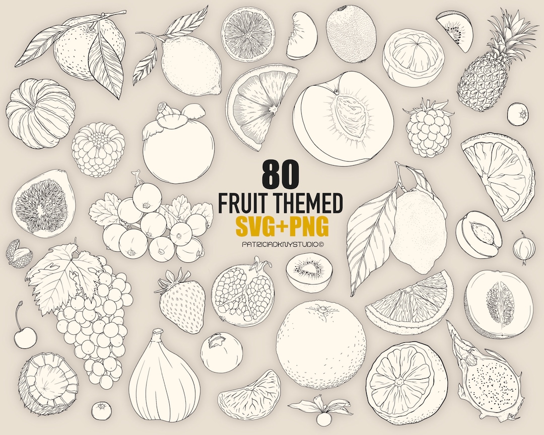 Fruit Svg Bundle, Tropical Fruit SVG, Citrus Vector Line Art, Plants ...