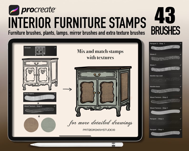 Procreate Interior Furniture Stamps Living Room Creator - Etsy