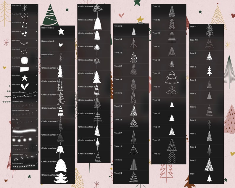 Procreate Christmas Tree Brushes Xmas Tree Stamps Christmas - Etsy